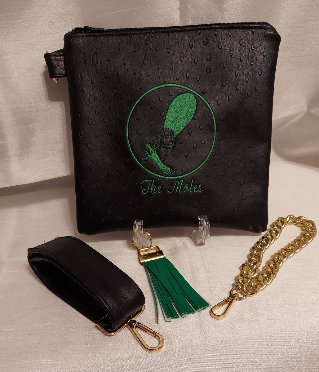 The Moles Faux Ostrich Wristlet Purse with Embroidered Logo – BLR ...